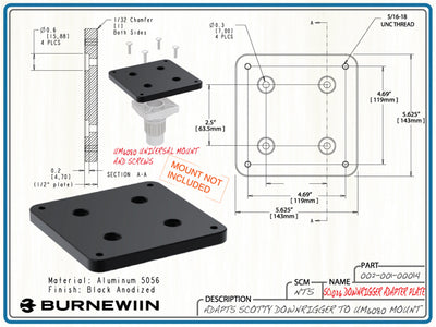 SC1036 Downrigger Adapter Plate | Burnewiin Downrigger Scotty Adapter Plate